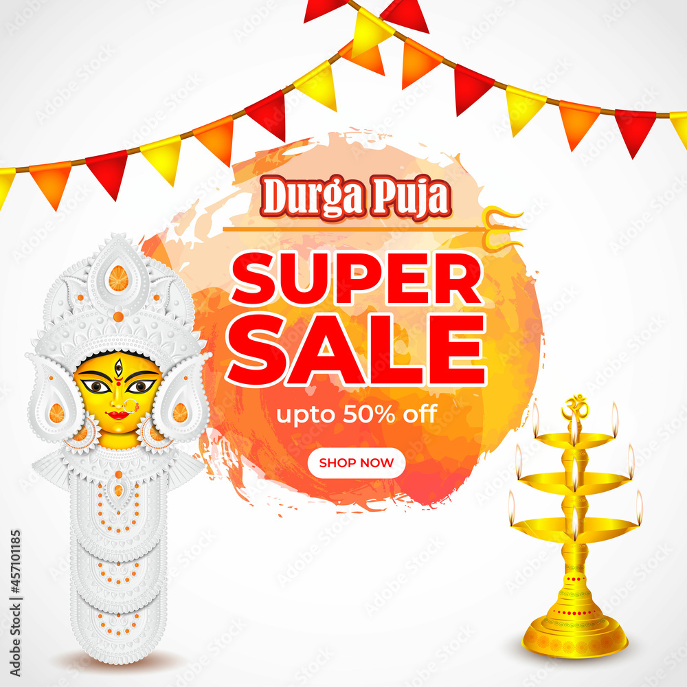 vector illustration for Durga puja sale banner, flyer, poster Stock ...