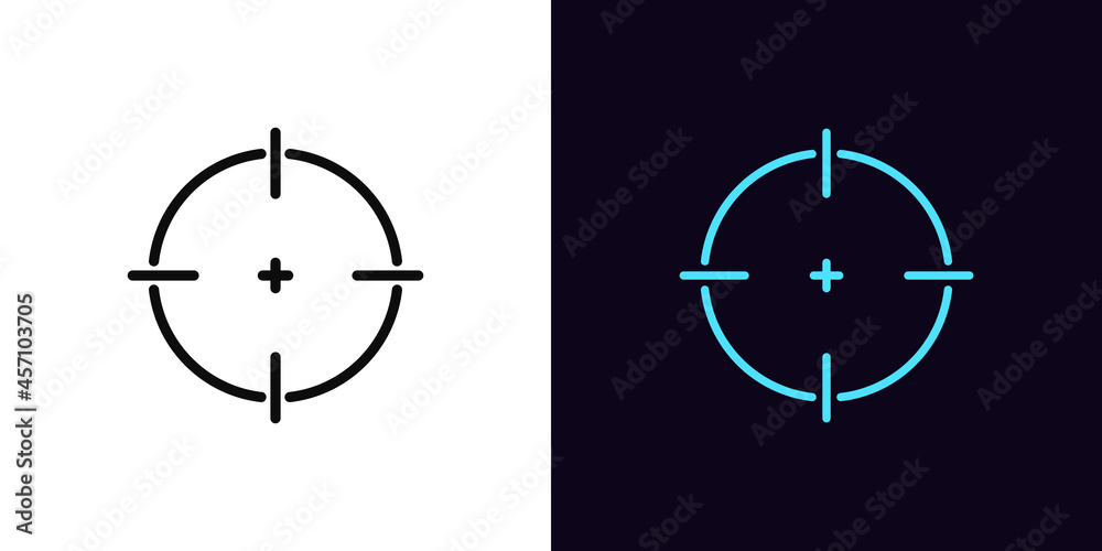 Outline aim icon with editable stroke. Linear target sign, crosshair ...