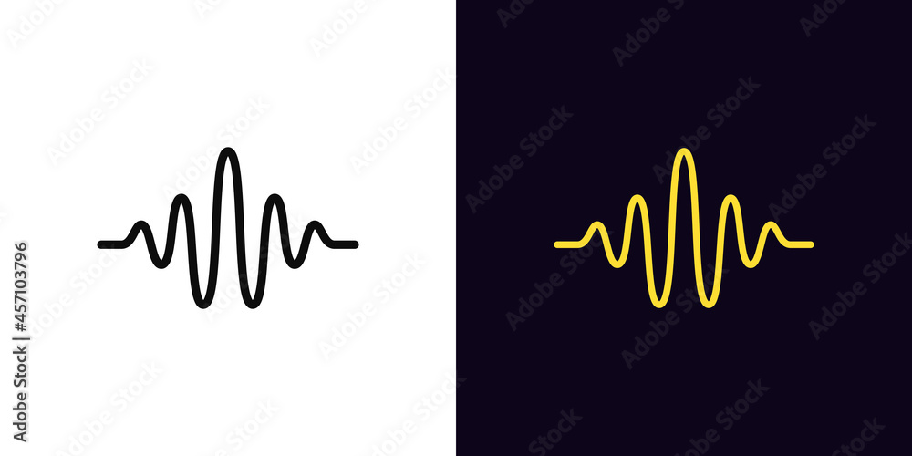 Outline sound wave icon, with editable stroke. Linear waveform sign ...