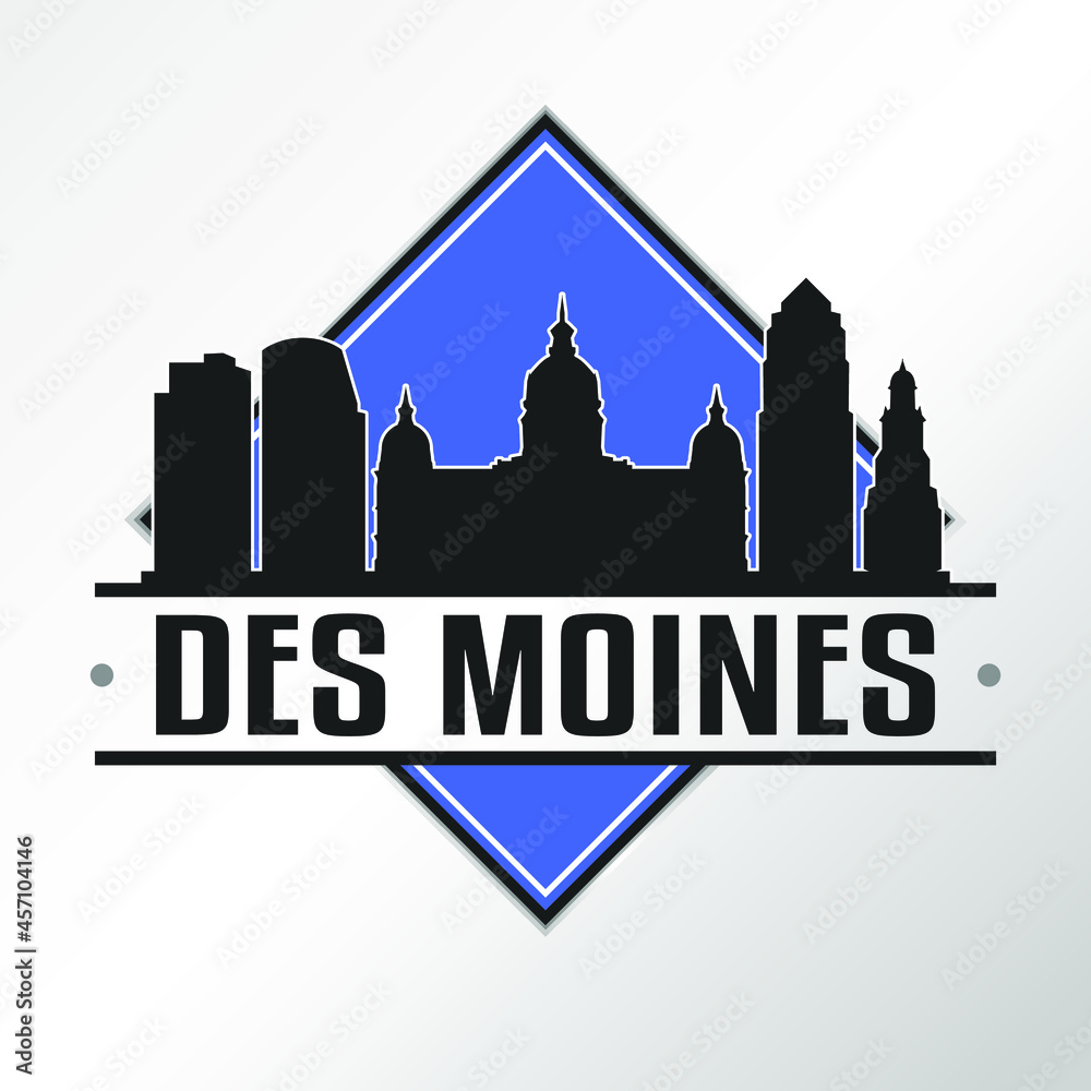 Des Moines, IA, USA Skyline Logo. Adventure Landscape Design Vector ...