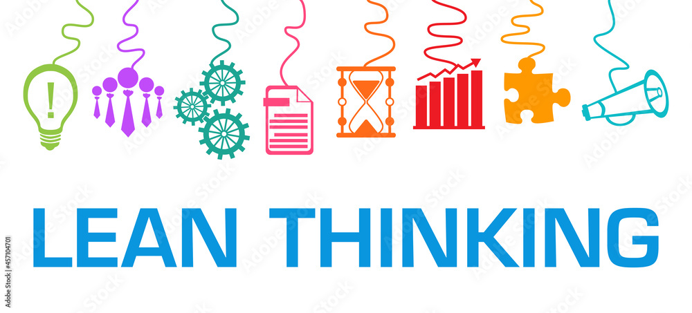 Lean Thinking Colorful Business Symbols Hanging From Top Text Stock ...