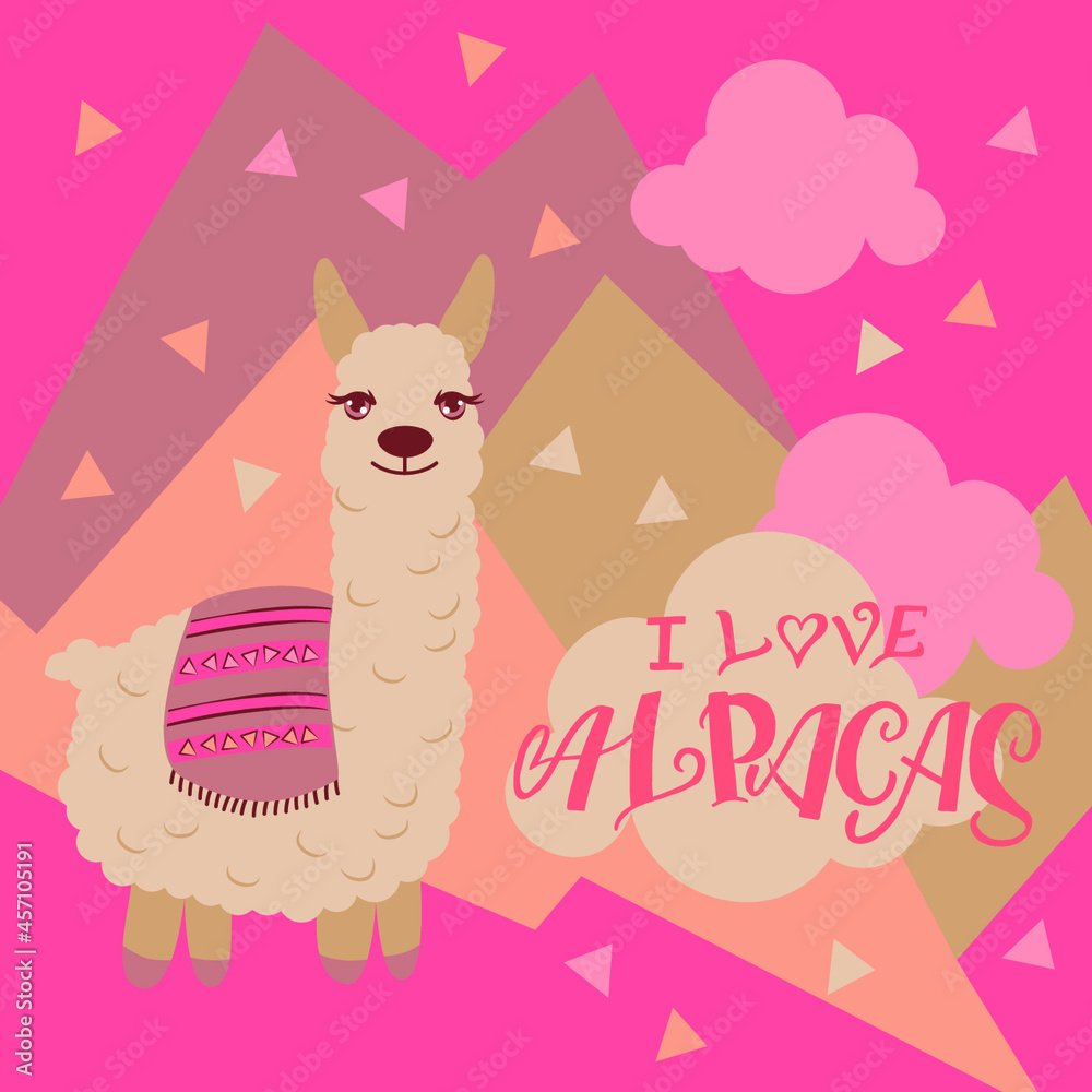Vector alpaca illustration. Alpaca and lettering print. Alpaca, clouds ...