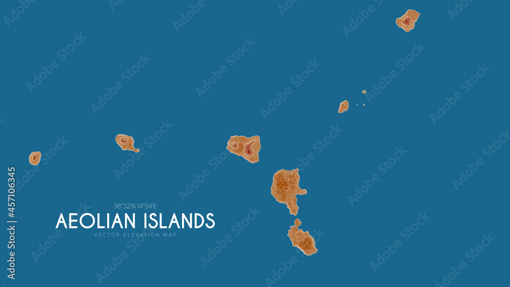 Topographic map of Aeolian islands, Italy. Vector detailed elevation ...