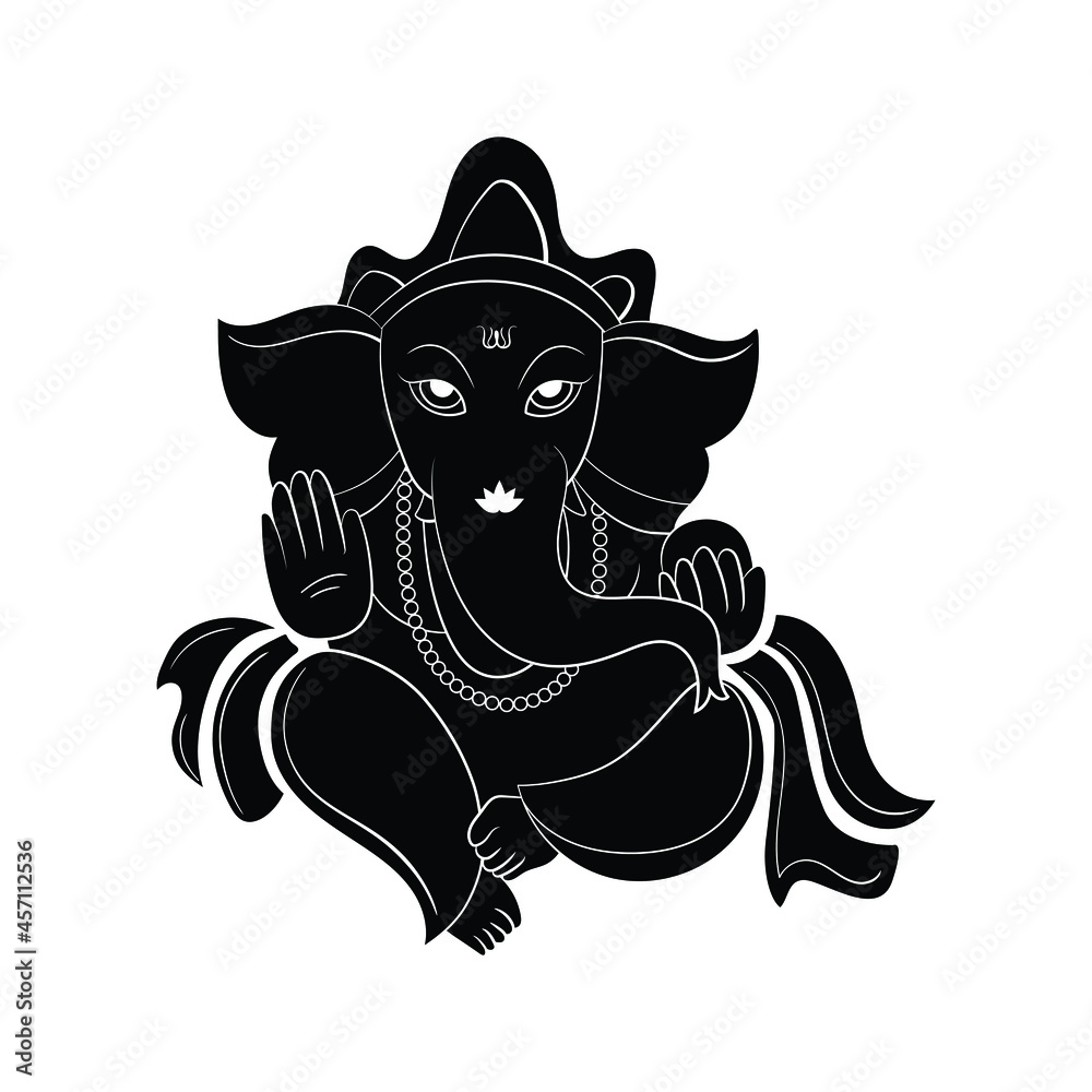 Ganpati Black and white illustration, happy Ganesh chaturthi. Stock ...