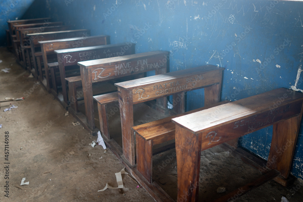 Poor school classroom with no children inside Stock Photo | Adobe Stock