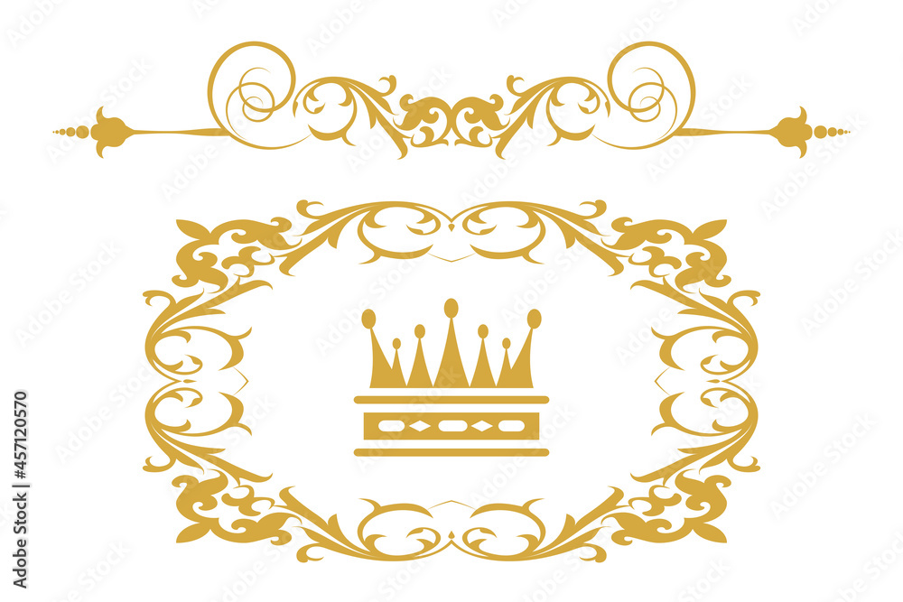 Vintage elements for your design in royal style: border, frame, crown ...