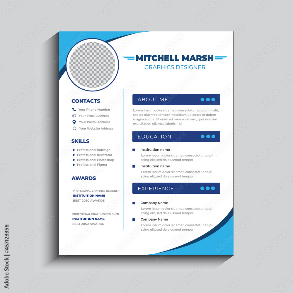 Professional resume CV template design Vector Stock Vector | Adobe Stock