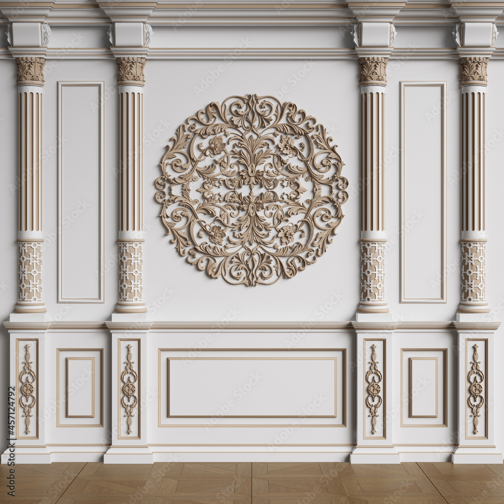 Classic interior wall with mouldings Stock Illustration | Adobe Stock