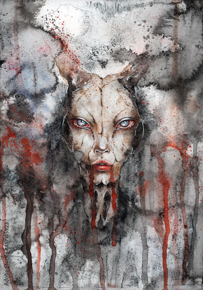 Wendigo, mythical monster, an evil spirit. Deer skull fantasy monster ...