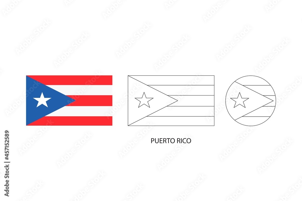 Puerto Rico flag 3 versions, Vector illustration, Thin black line of ...