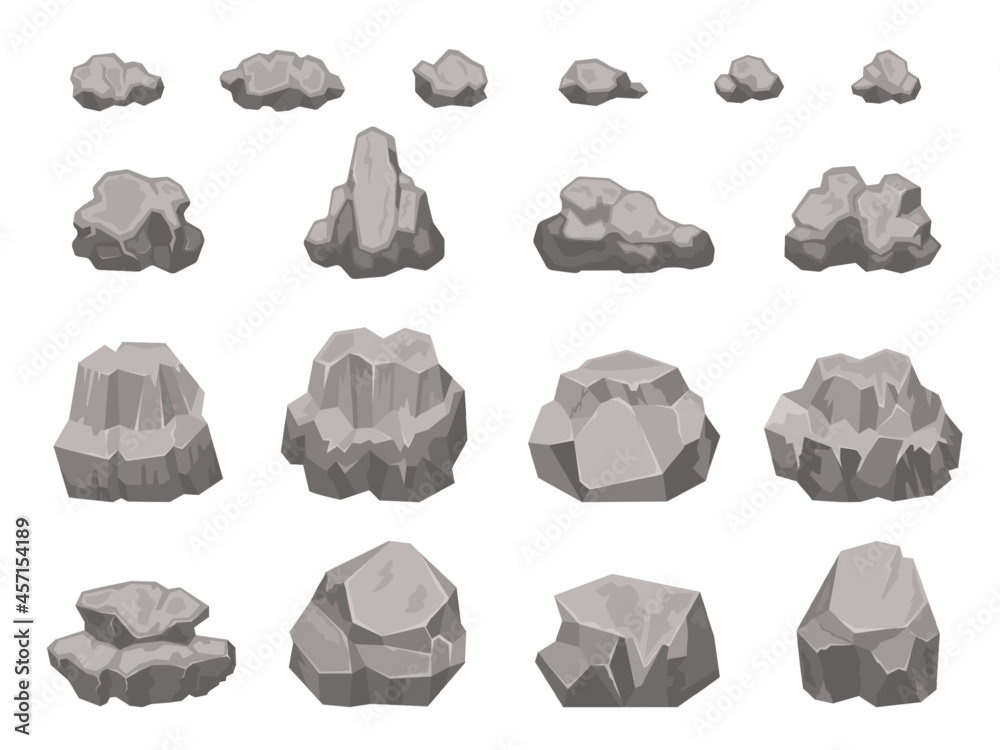 Cartoon stones, rocks, boulders, rubble and gravel pieces. Natural ...