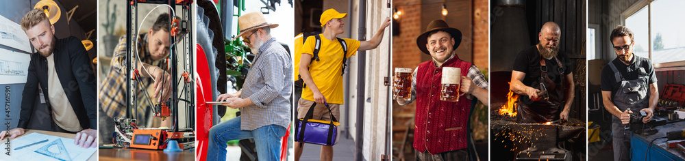 Collage of portraits of people with different professions working at ...