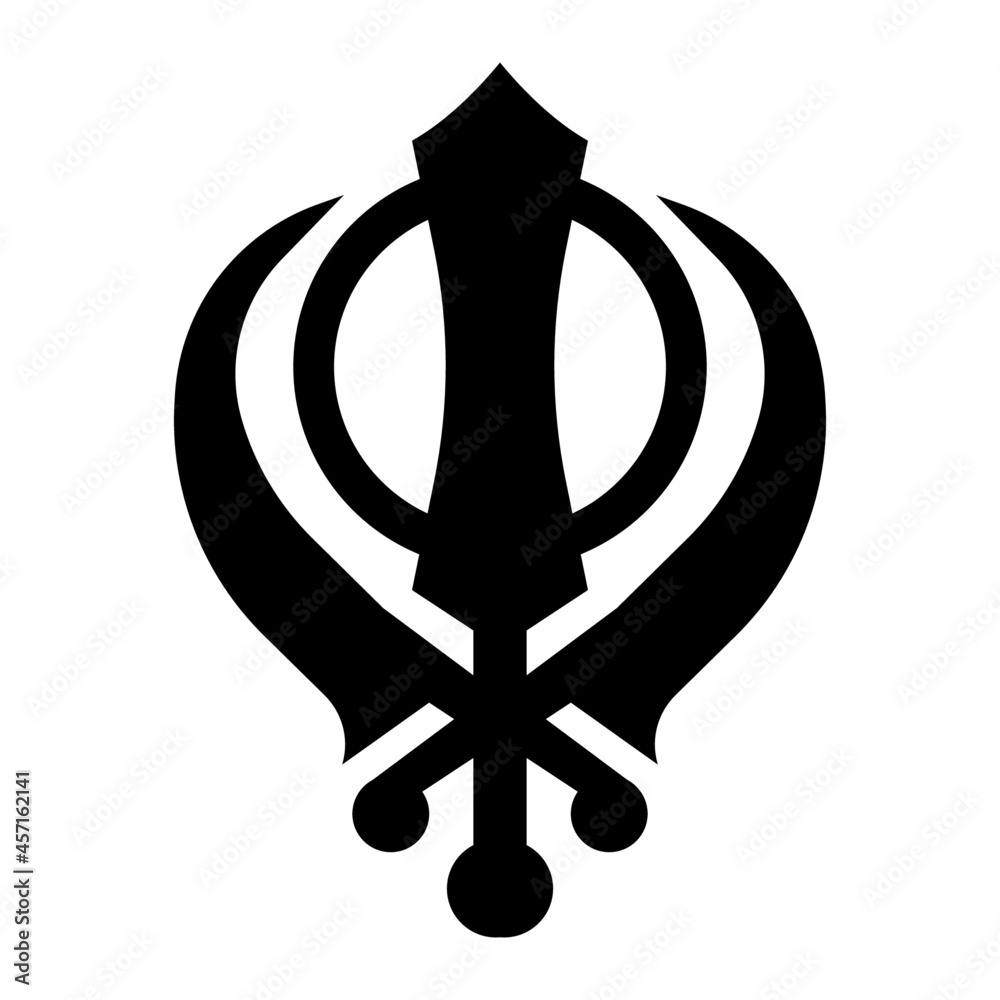 Khanda Black illustration icon. Sikh religion symbol isolated on white ...