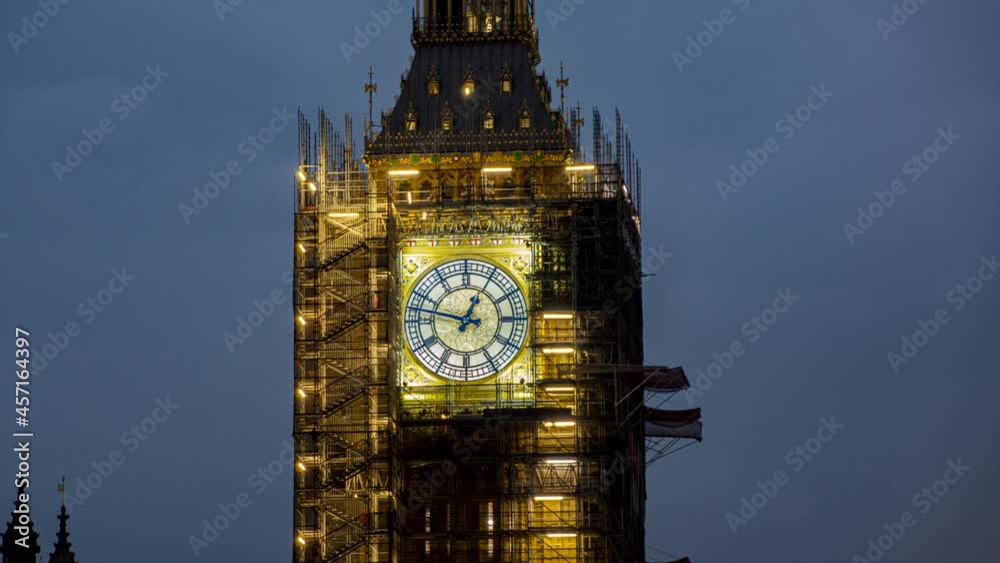London, Westminster, time lapse, new blue clock face unveiled, a ...