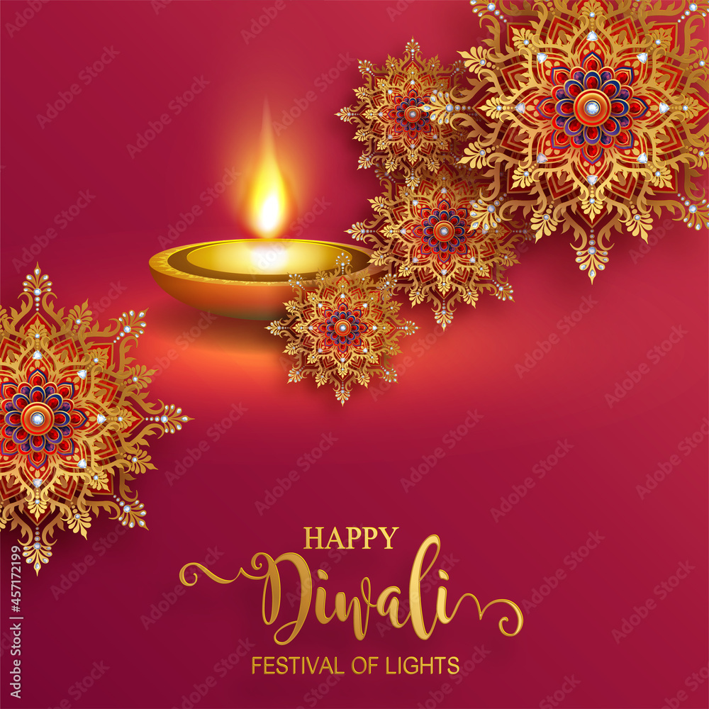 Diwali, Deepavali or Dipavali the festival of lights india with gold ...