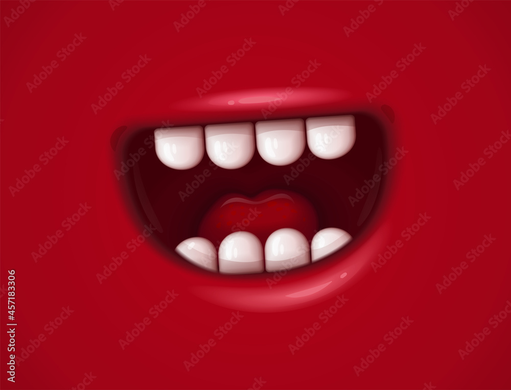 Open mouth with teeth and tongue. Cartoon character. Facial emotion ...