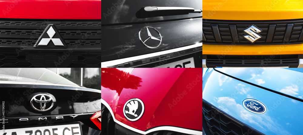 Car brand logos close-up, big collage banner photo Stock Photo | Adobe ...