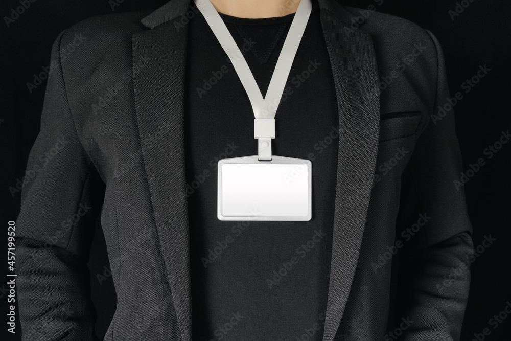 Businessman wearing ID card around neck mockup Stock Photo | Adobe Stock
