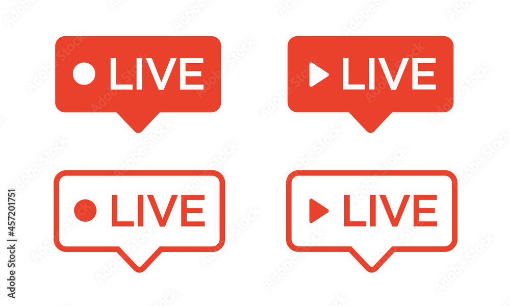 Red live buttons on a white background. Live symbol, badge, sign, label ...