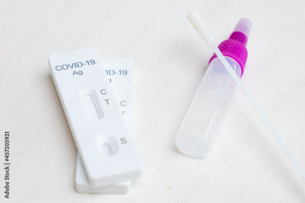 Rapid Antigen Test Covid-19 or SARS-Cov-2 kit with reagent and nasal ...