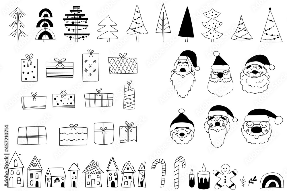 Black and White Christmas clipart. Vector illustration. Stock Vector ...