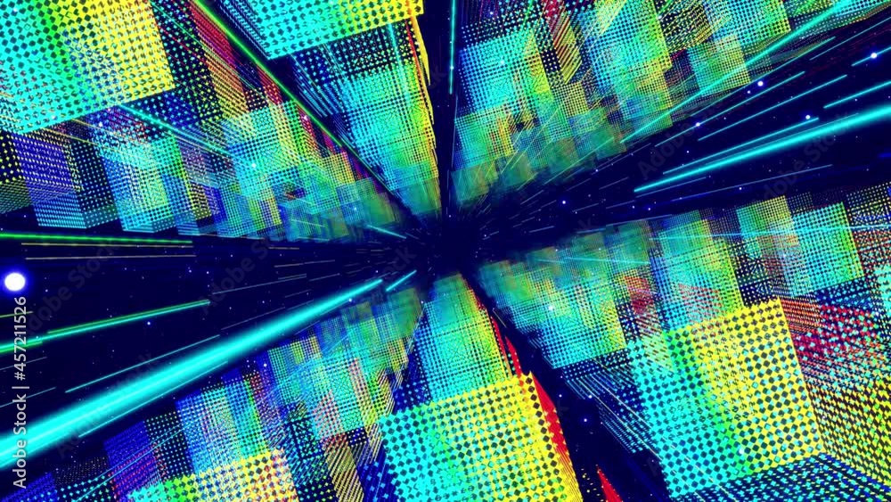 Motion design, camera flies and rotates in digital sci-fi space with ...