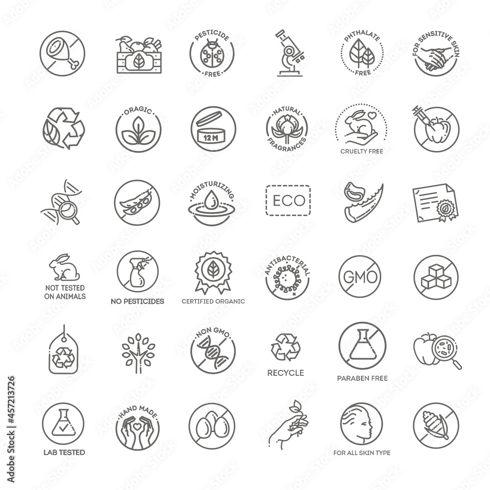 Natural food flat line icons set. Thin signs for packaging Stock 벡터 ...