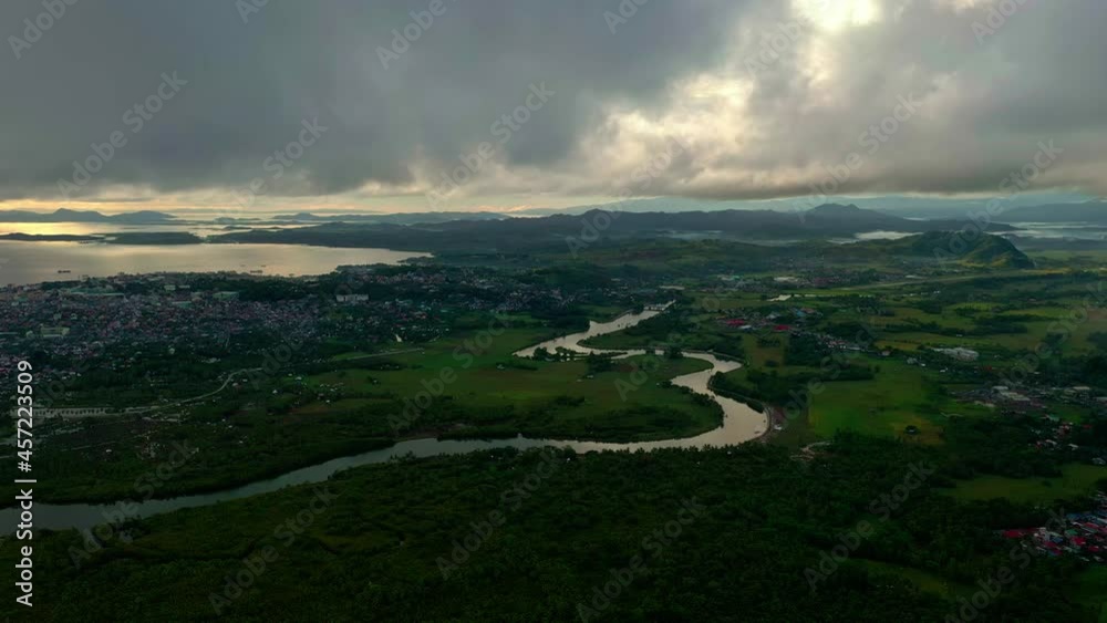 Dawn over Surigao City in Mindanao Philippines. Aerial view of the ...