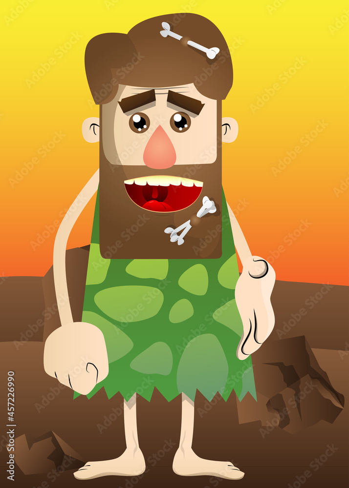 Cartoon prehistoric man giving a hand. Vector illustration of a man ...