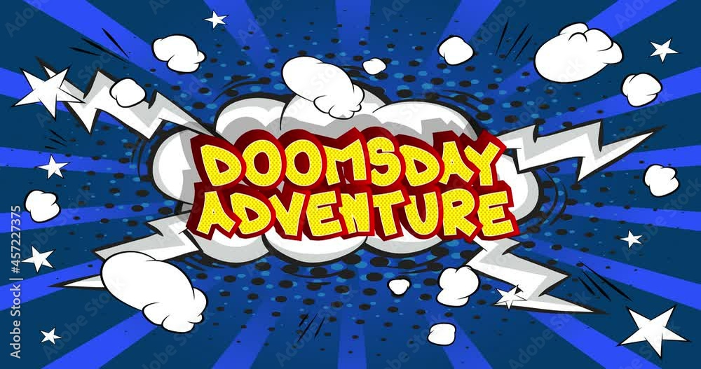 Doomsday Adventure. Motion poster. 4k animated red Comic book word text ...