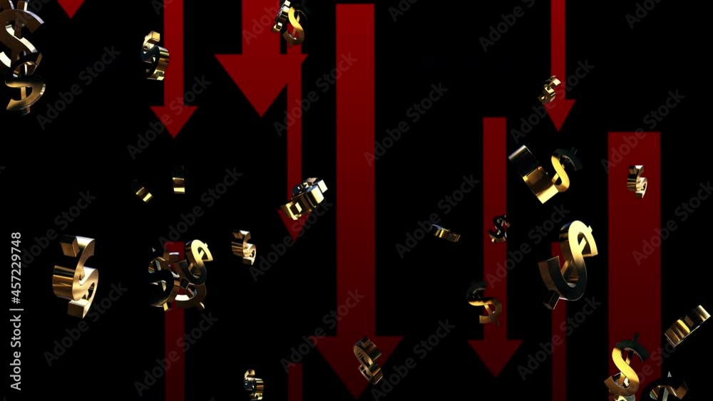 gold dollar sign particle with down arrow loop animation vídeo do Stock ...