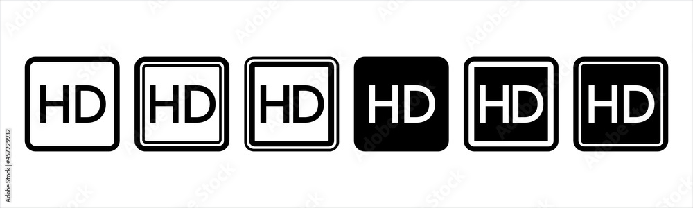 High definition video sign icon, HD screen monitor symbol icons set ...