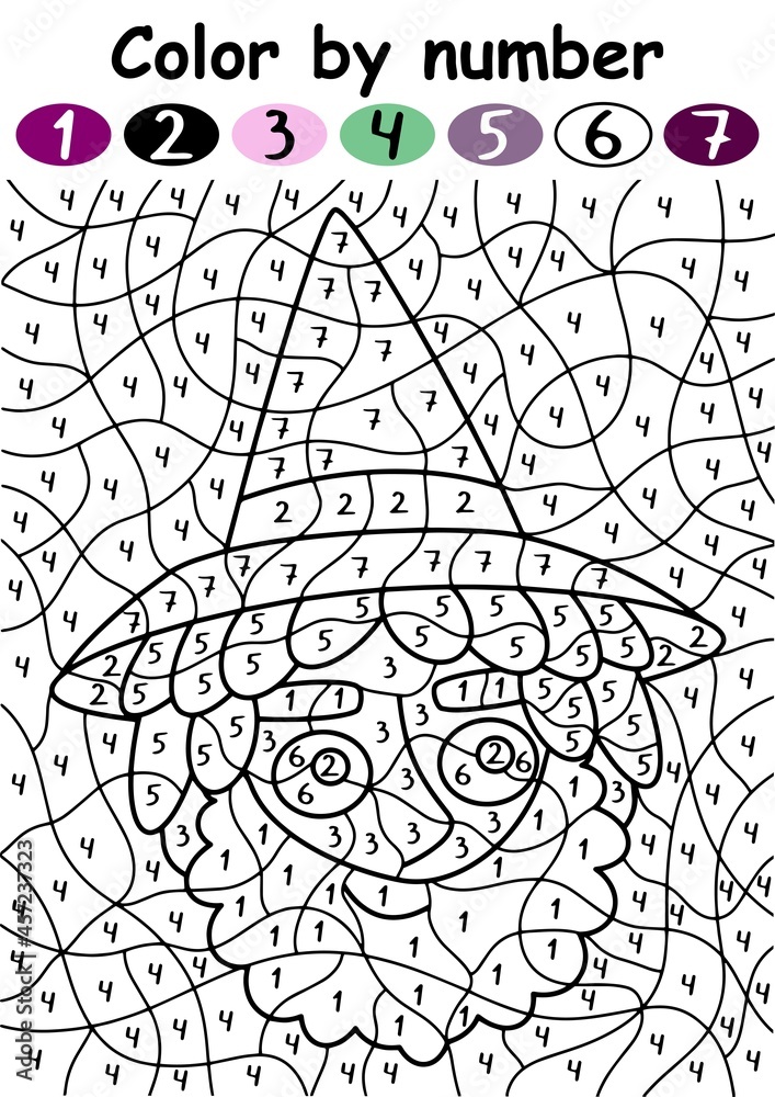 Happy Halloween color by number with wizard vector illustration ...
