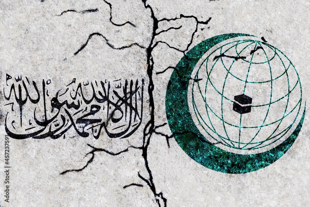 Cracks in the texture wall. Flags: OIC, Taliban. Afghanistan civil war ...