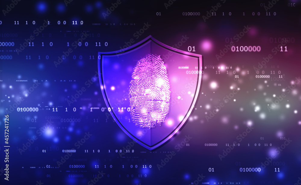 Abstract security system concept with fingerprint with shield on ...