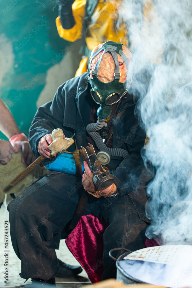World after nuclear war. Last surviving mutants in gas mask Stock Photo ...