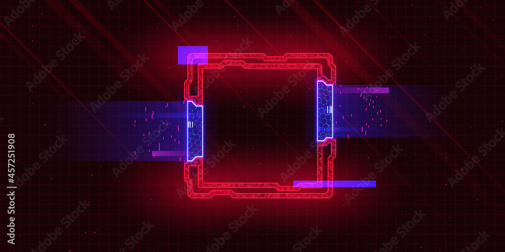 Futuristic cyberpunk style square with glitch effect. Square with red ...