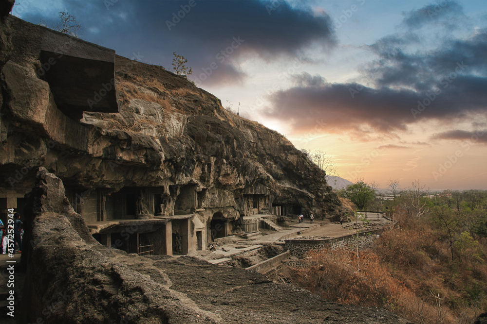 Ancient Ellora caves with scenic beauty Stock Photo | Adobe Stock