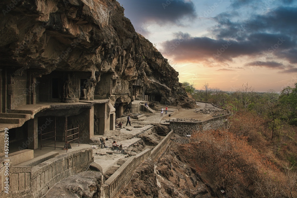 Ancient Ellora caves with scenic beauty Stock Photo | Adobe Stock