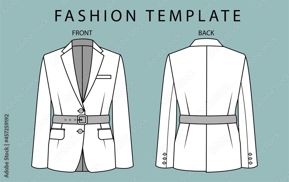 blazer front and back view. office wear outfit. fashion flat sketch ...