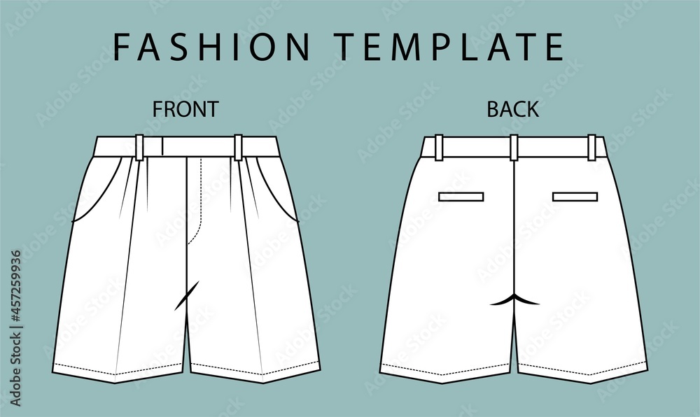 short pant front and back view. fashion flat sketch template Stock ...