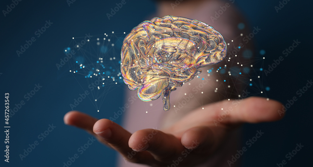 Brain. Digital brain. 3D Science and Technology concept. Neural network ...