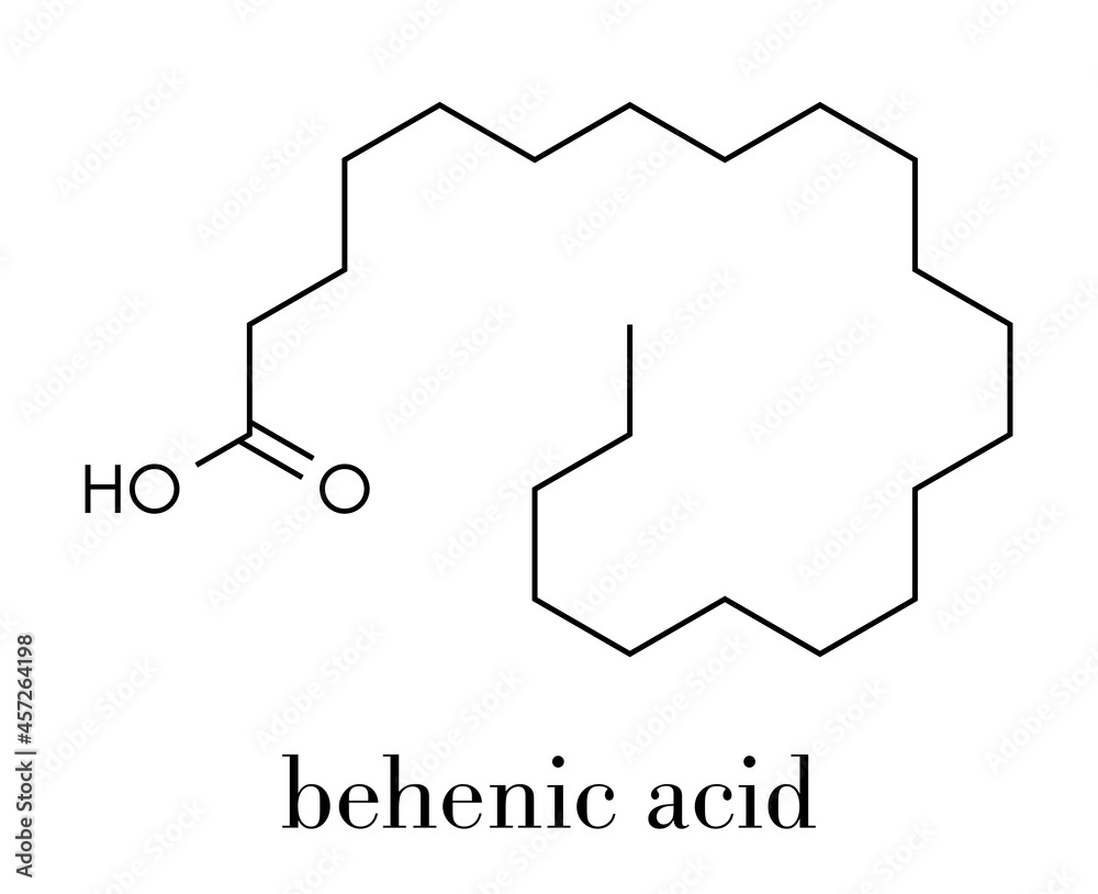 Behenic acid (docosanoic acid) saturated fatty acid molecule. Skeletal ...