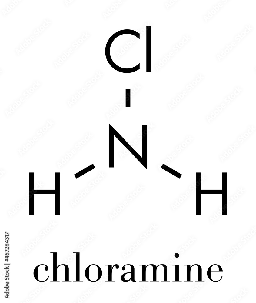 Chloramine (monochloramine) disinfectant molecule. Readily decomposes ...