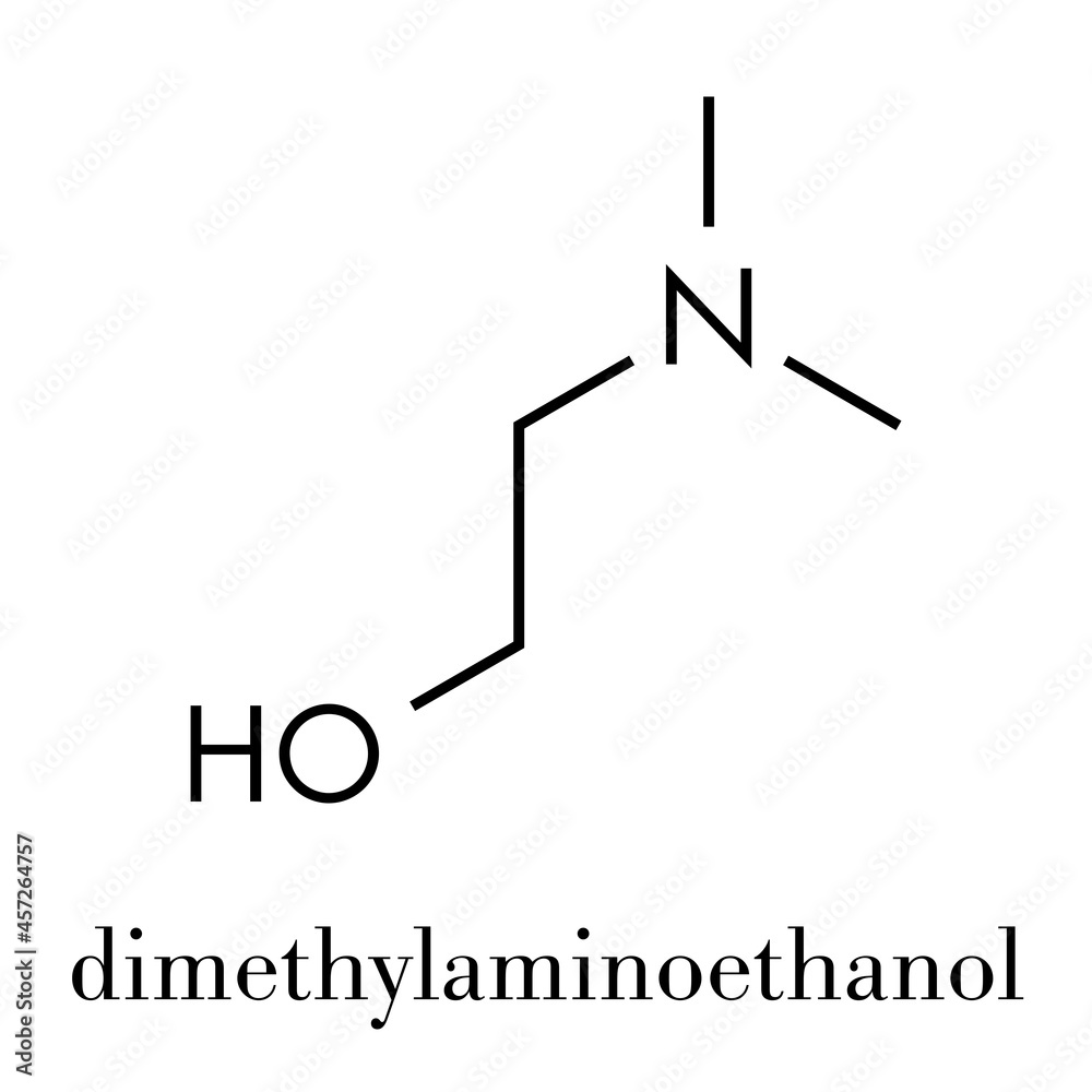 Dimethylaminoethanol (dimethylethanolamine, DMEA, DMAE) molecule. May ...