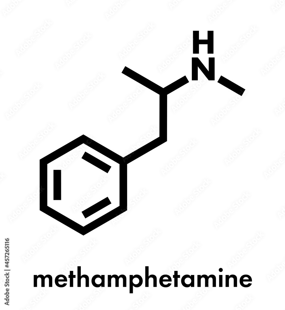 Methamphetamine (crystal meth, methamfetamine) stimulant drug molecule ...