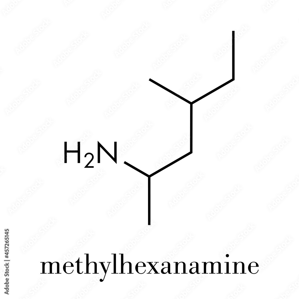 Methylhexanamine (1,3-dimethylamylamine, DMAA) stimulant drug, chemical ...