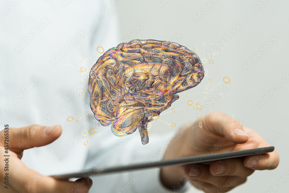 Human brain activity with plexus lines.. External cerebral connections ...