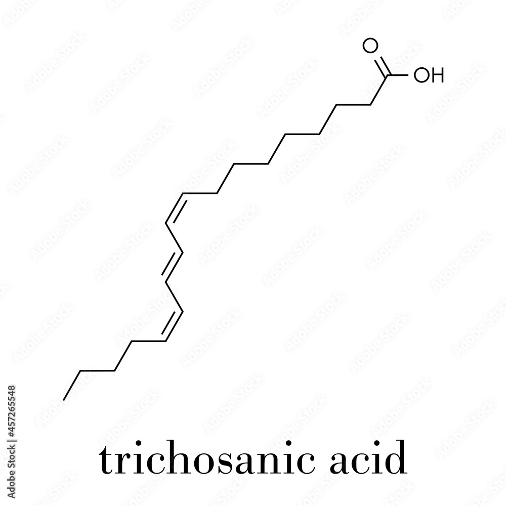 Punicic acid (trichosanic acid) molecule. Fatty acid present in ...