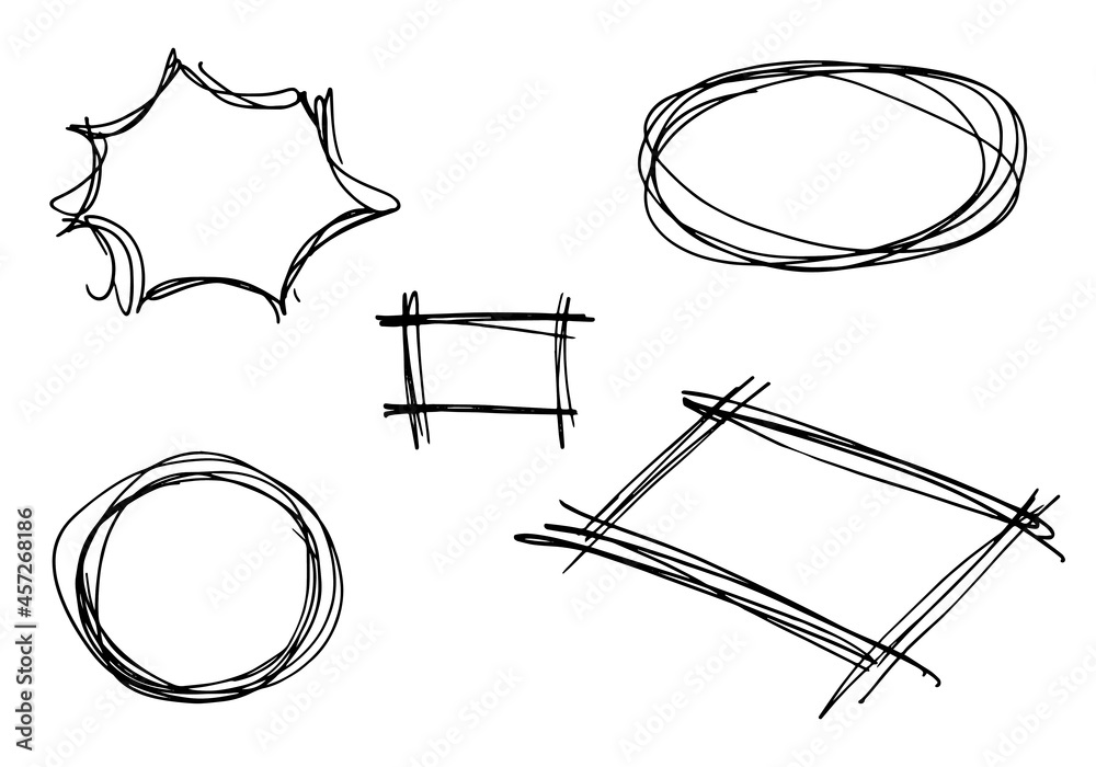 Set of hand drawn sketched square and round frames isolated on a white ...